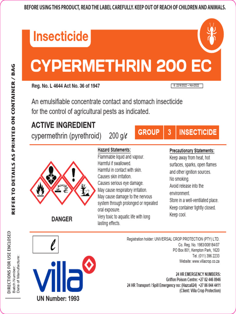 Cypermethrin 200 EC Nov2022 UCP | PDF | Pest Control | Insecticide