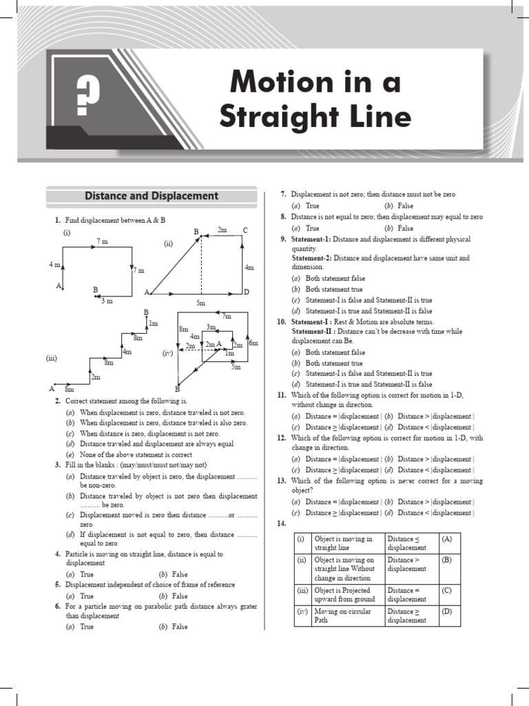 Motion in A Straight Line | PDF | Distance | Physics