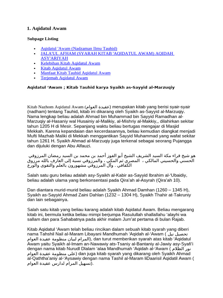 Aqidatul Awam | PDF