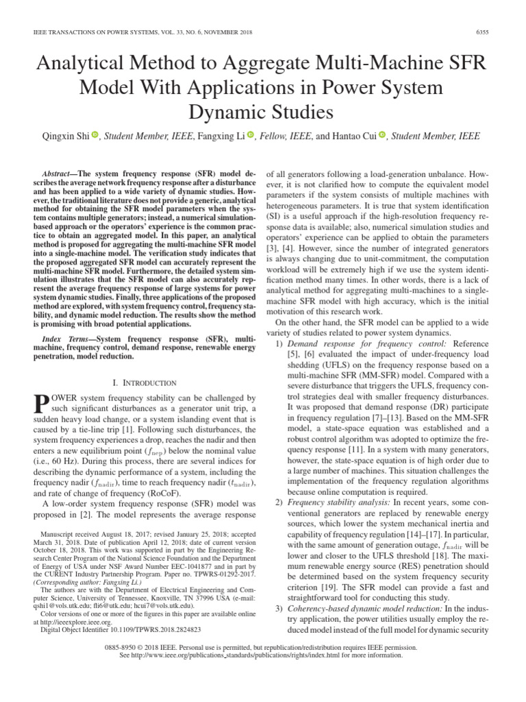 Analytical Method To Aggregate Multi-Machine SFR Model With Applications in Power System Dynamic ...