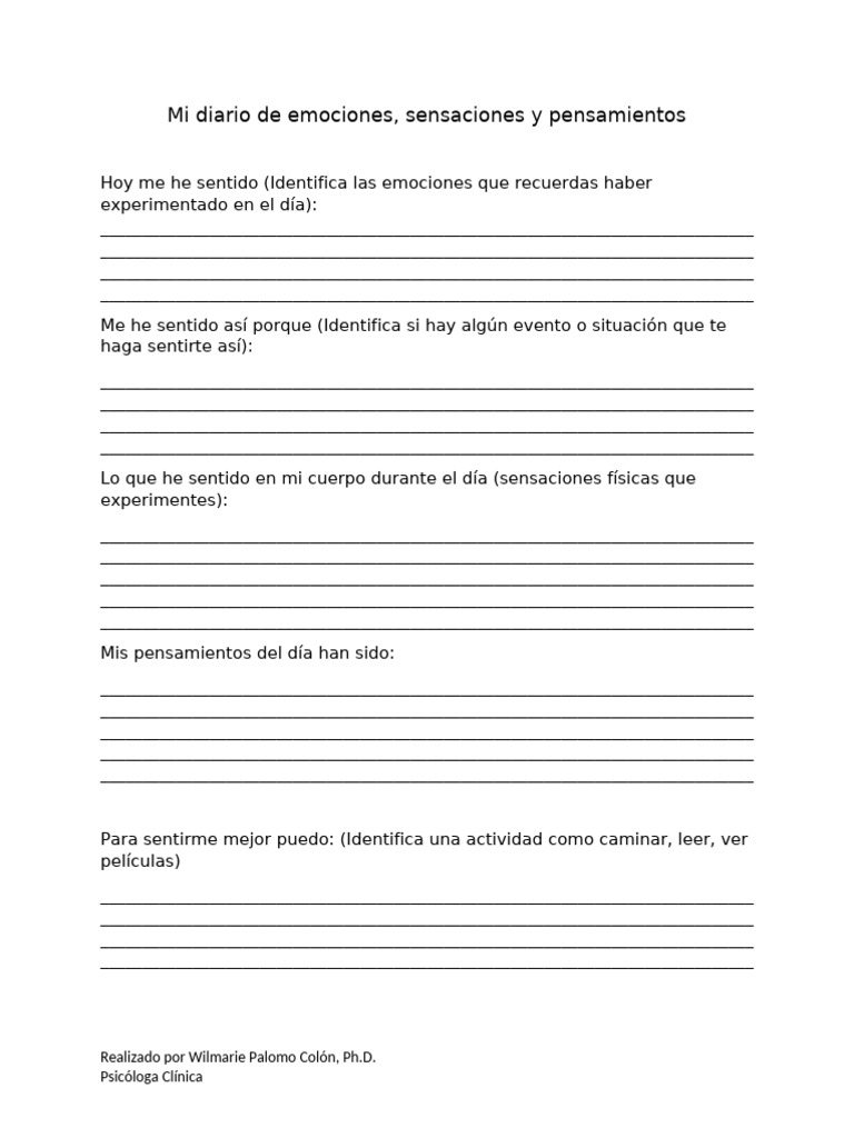Mi Diario de Emociones y Pensamientos | PDF | Las emociones | Sicología
