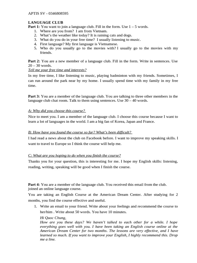 Language Club Membership and Activities | PDF