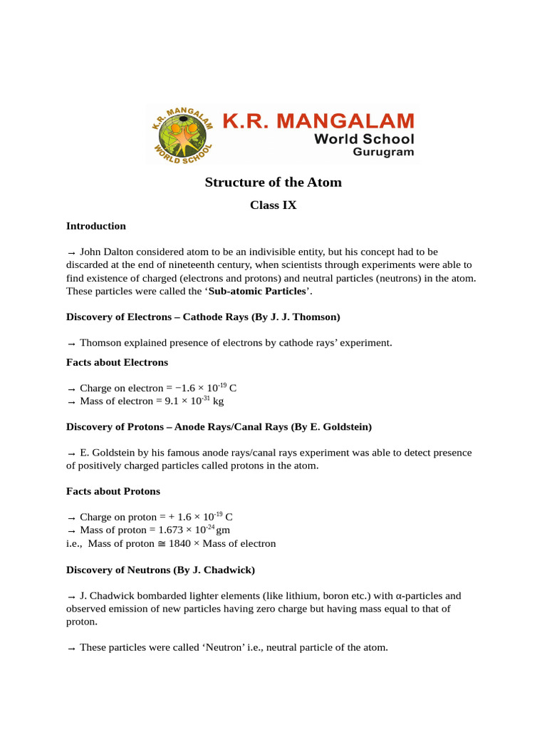 HANDOUTS_CHAPTER_4_Structure_of_the_Atom | PDF | Atoms | Atomic Nucleus