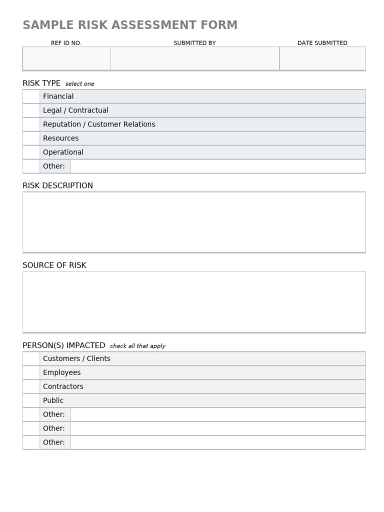 Sample Risk Assessment Form | PDF | Risk | Probability