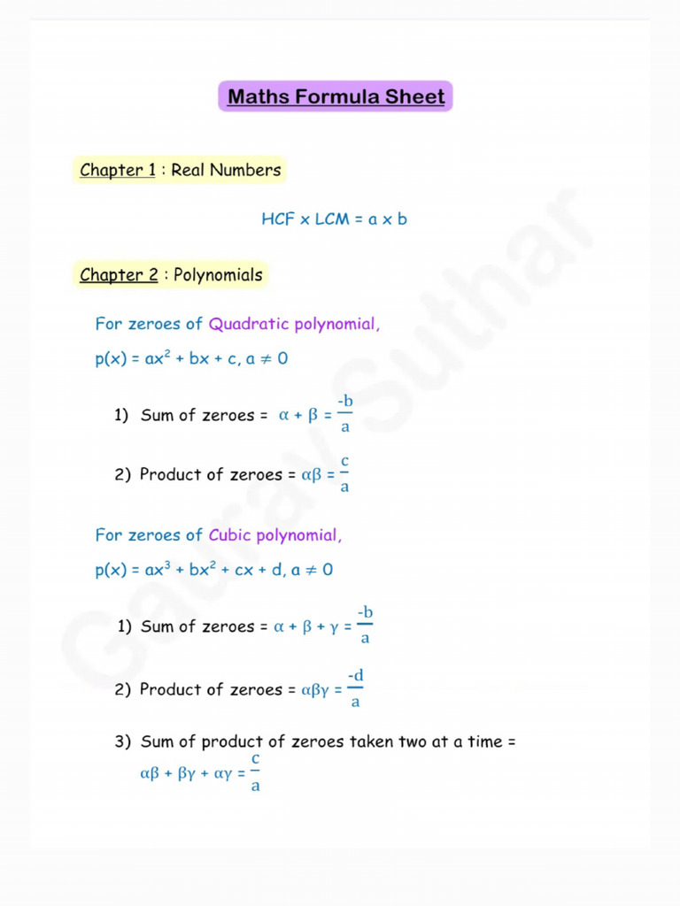 Maths Formula Sheet | PDF