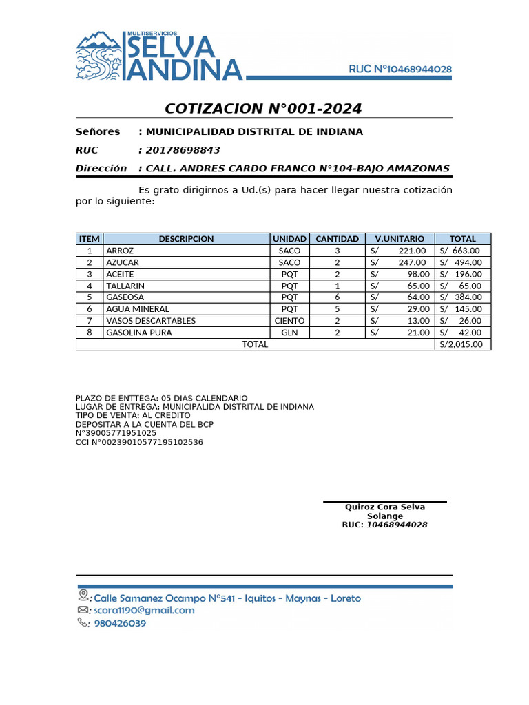 Cotizacion N°001 | PDF