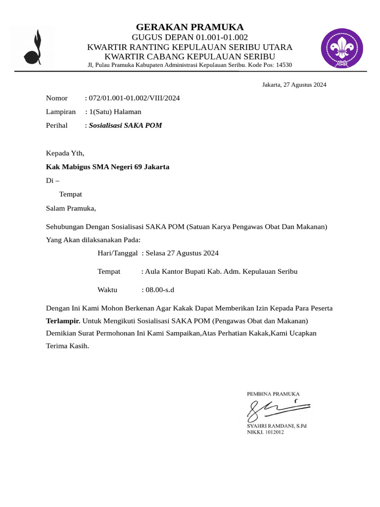 Surat Dispensasi_Saka POM | PDF