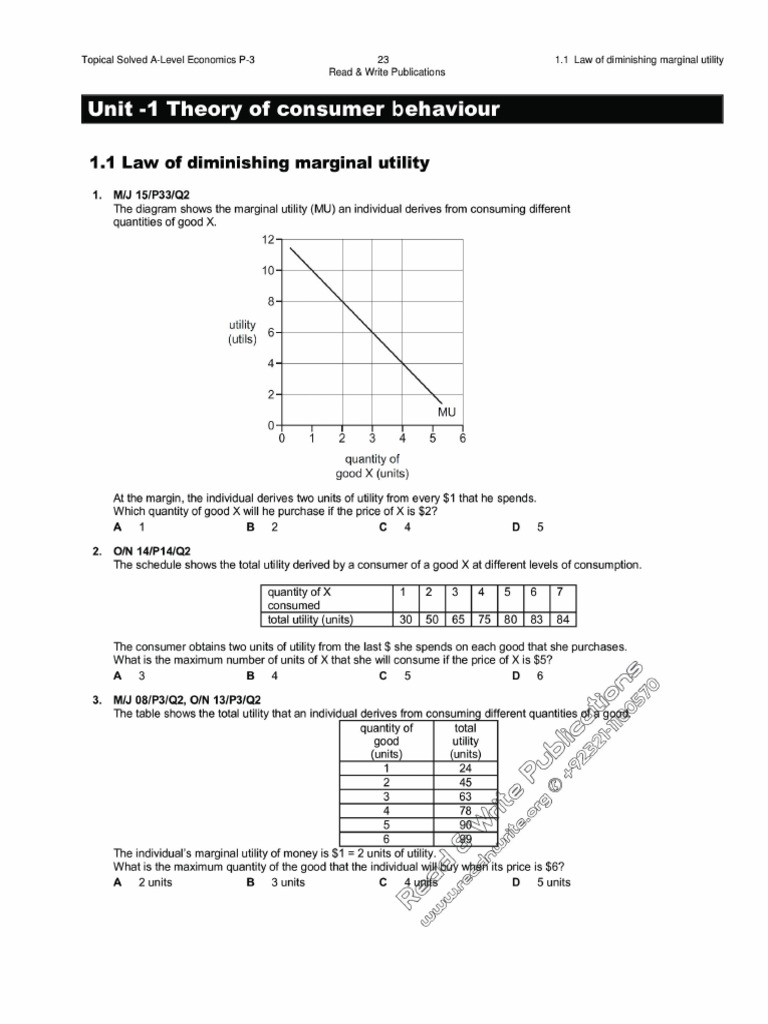 Law of Diminishing Marginal Utility | PDF