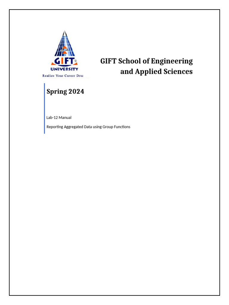 Lab-12-Manual - (Reporting Aggregated Data Using GROUP BY) | PDF | Table (Database) | Computing