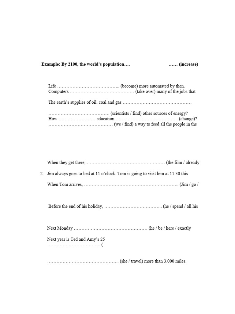 Future Perfect and Cont Exc 44655 | PDF | Linguistics | Grammar