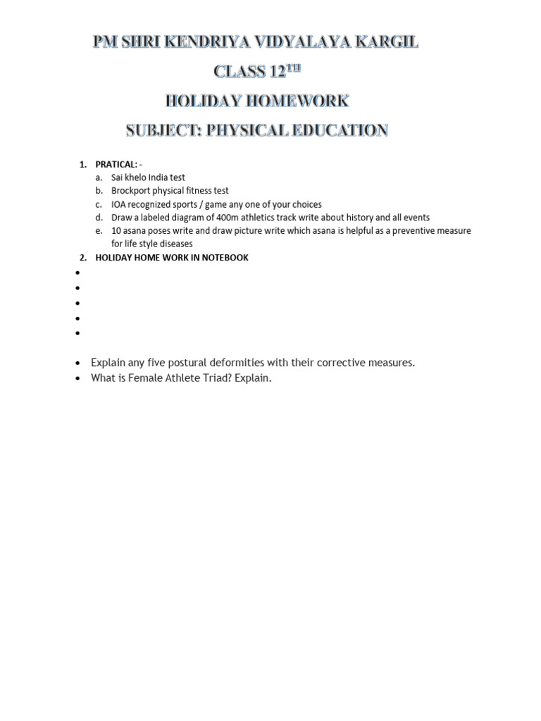 Physical Education Assignments | PDF