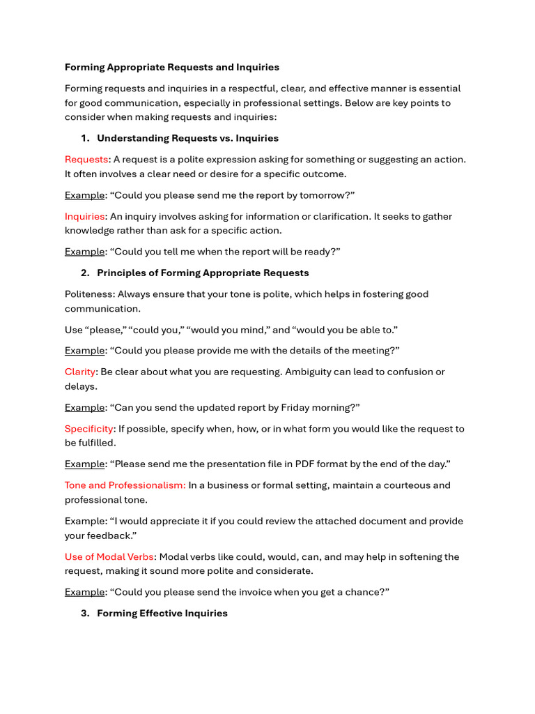 Requests and inquiries | PDF | Communication | Human Communication