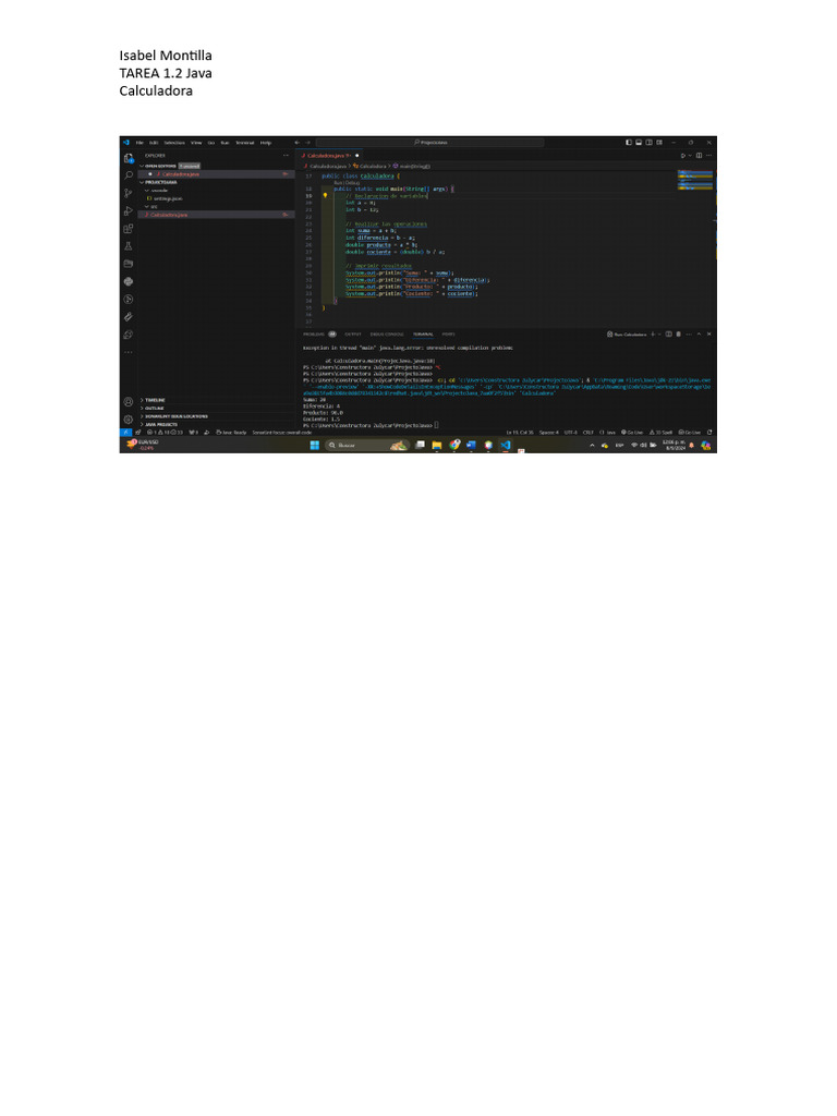 Tarea 1.2 Java Calculadora | PDF