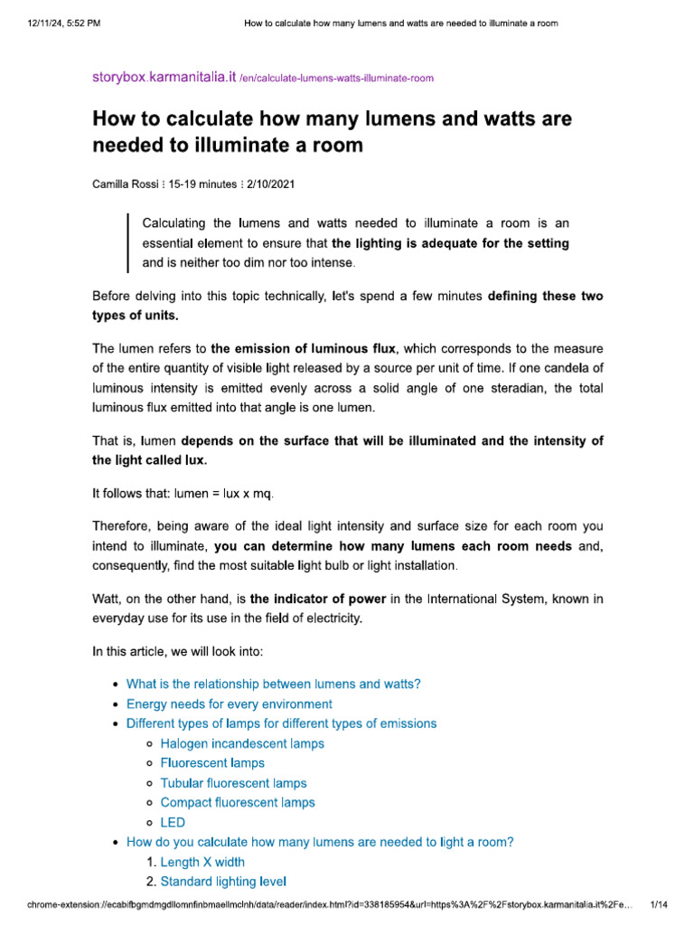 Lumen Calculations | PDF