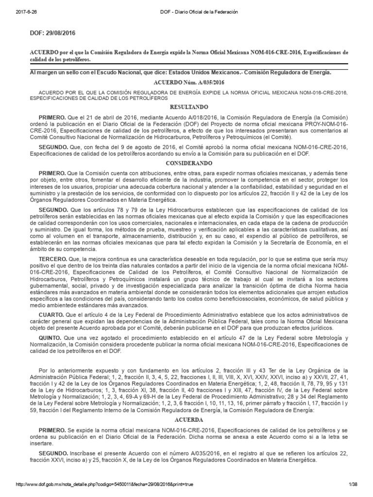 Nom 016 Cre 2016 | PDF | Gasolina | Petróleo
