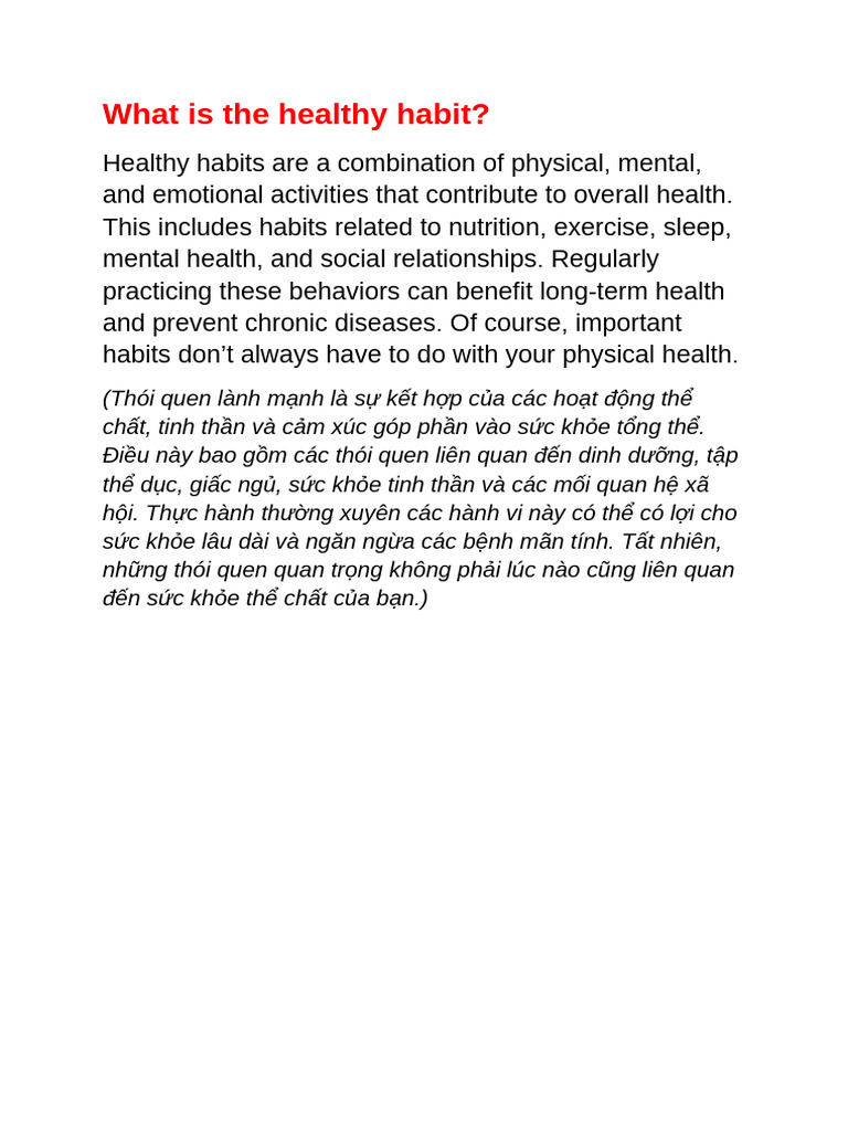 What Is The Healthy Habit 2 | PDF