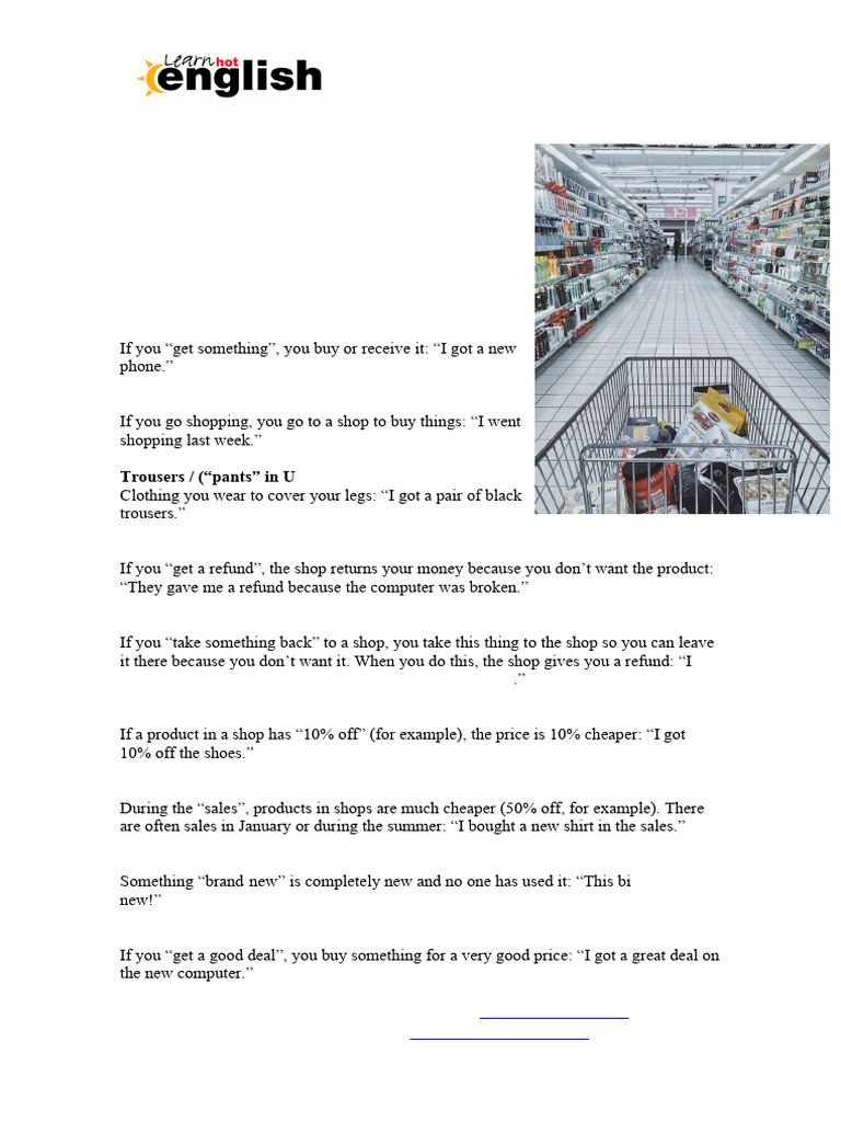 Shopping Vocabulary | PDF