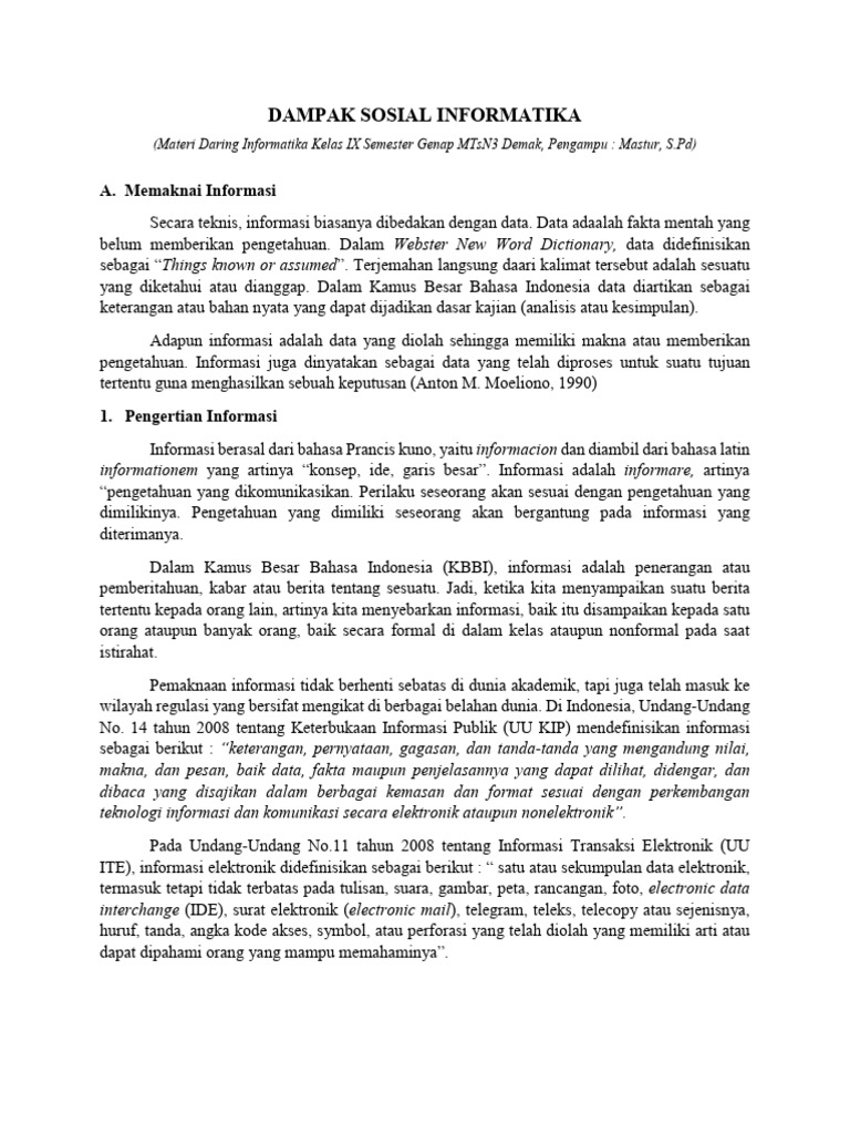 2. Materi Daring Dampak Sosial Informatika (Memaknai Informasi) | PDF