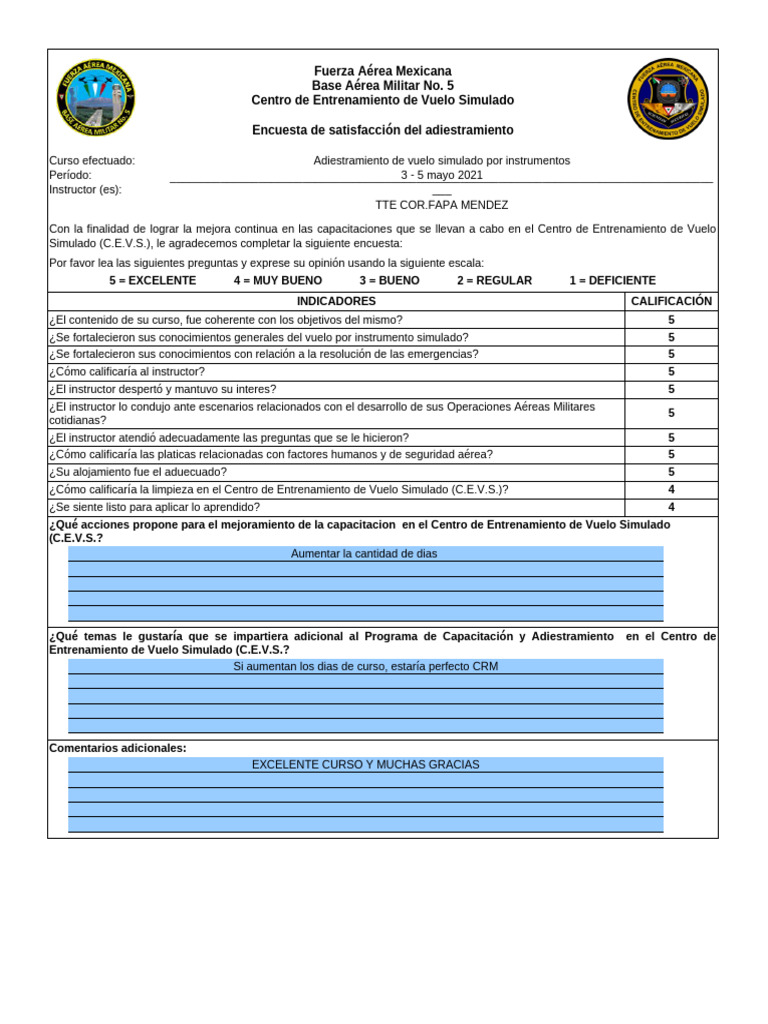 Encuesta de Fin de Curso Cevs | PDF | Aviación