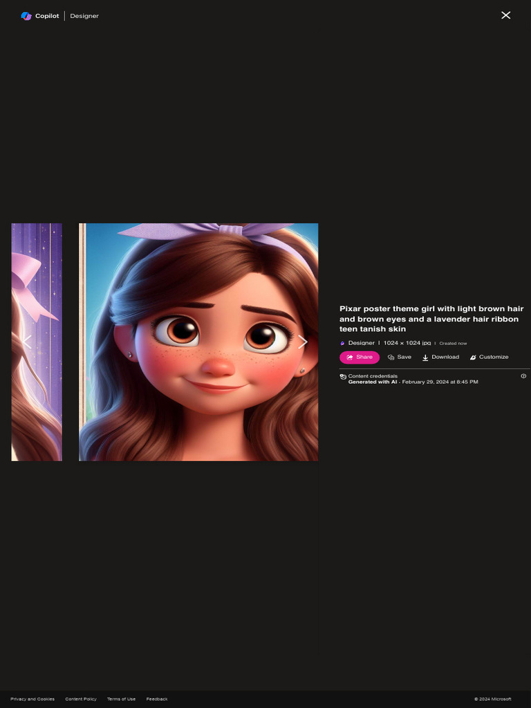 Pixar Poster Theme Girl With Light Brown Hair and Brown Eyes and A ...