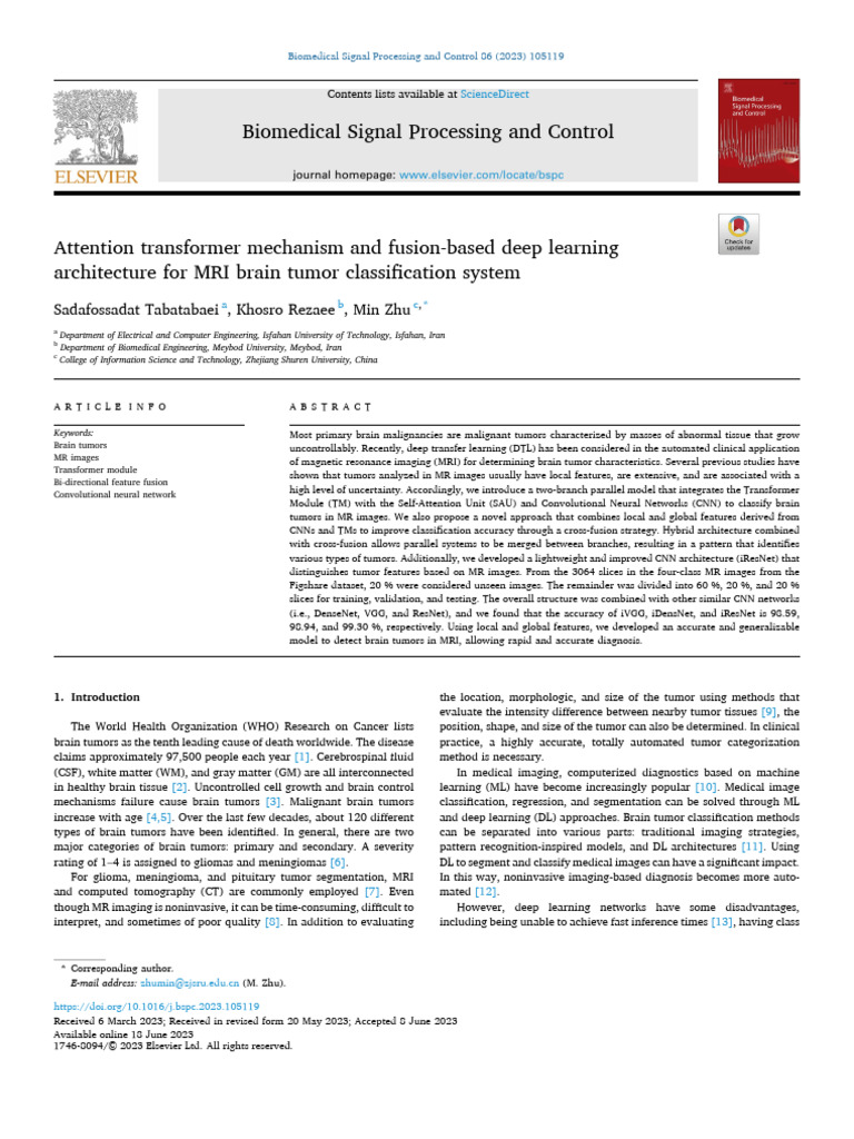 2023 Attention Transformer Mechanism and Fusion-Based Deep Learning Architecture For MRI Brain ...