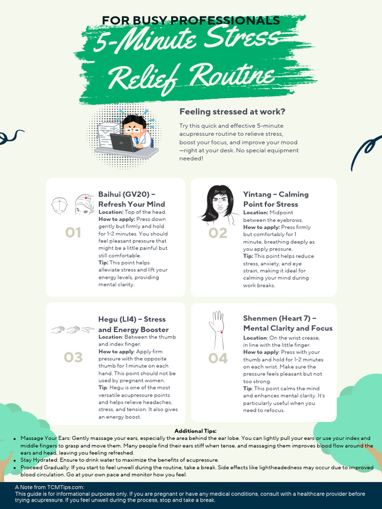 5 Minutes Stress Relief Routine | PDF | Massage | Acupressure