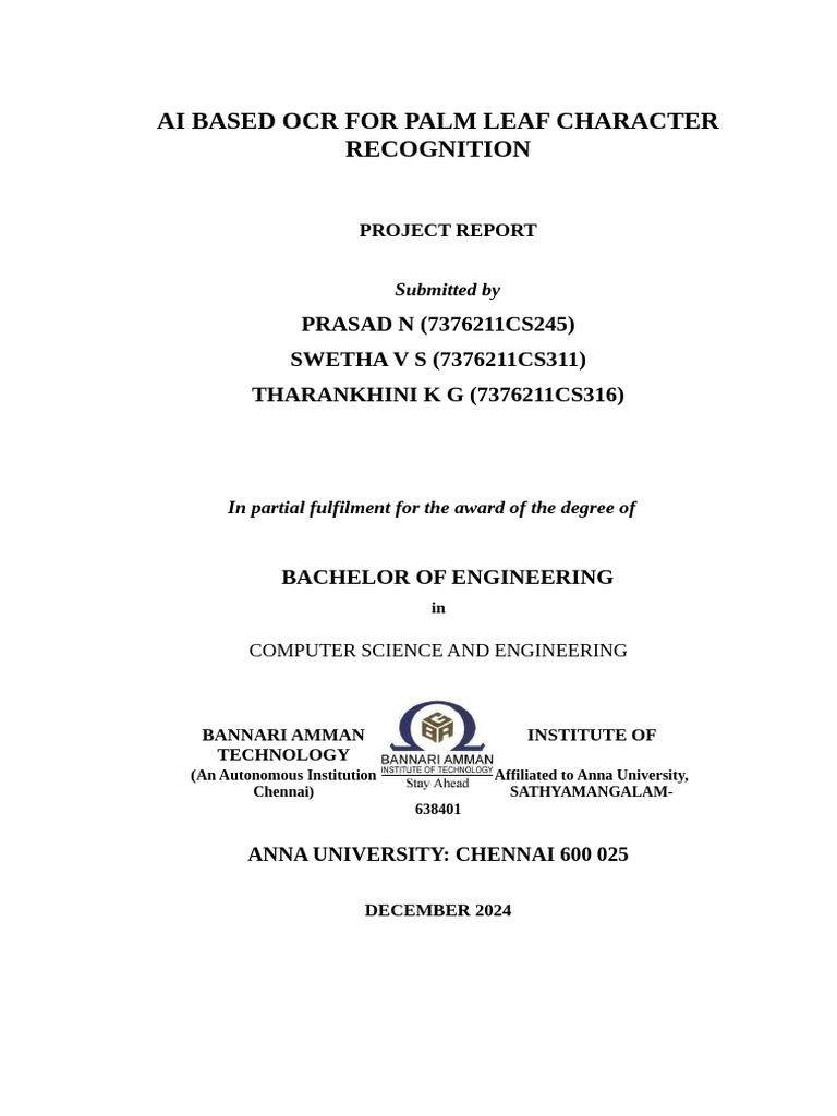 S7 Project Cover Page - 7376211CS245 | PDF