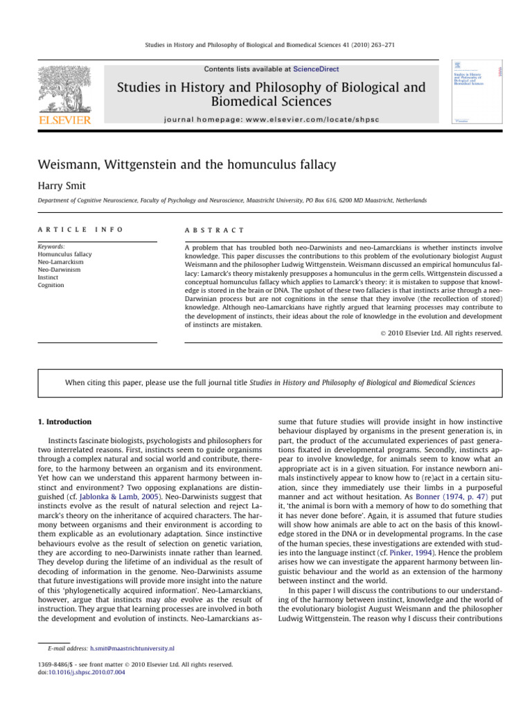 Harry Smit - Weismann, Wittgenstein and The Homunculus Fallacy (2010 ...