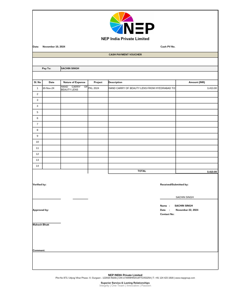 Cash Payment Voucher Format | PDF