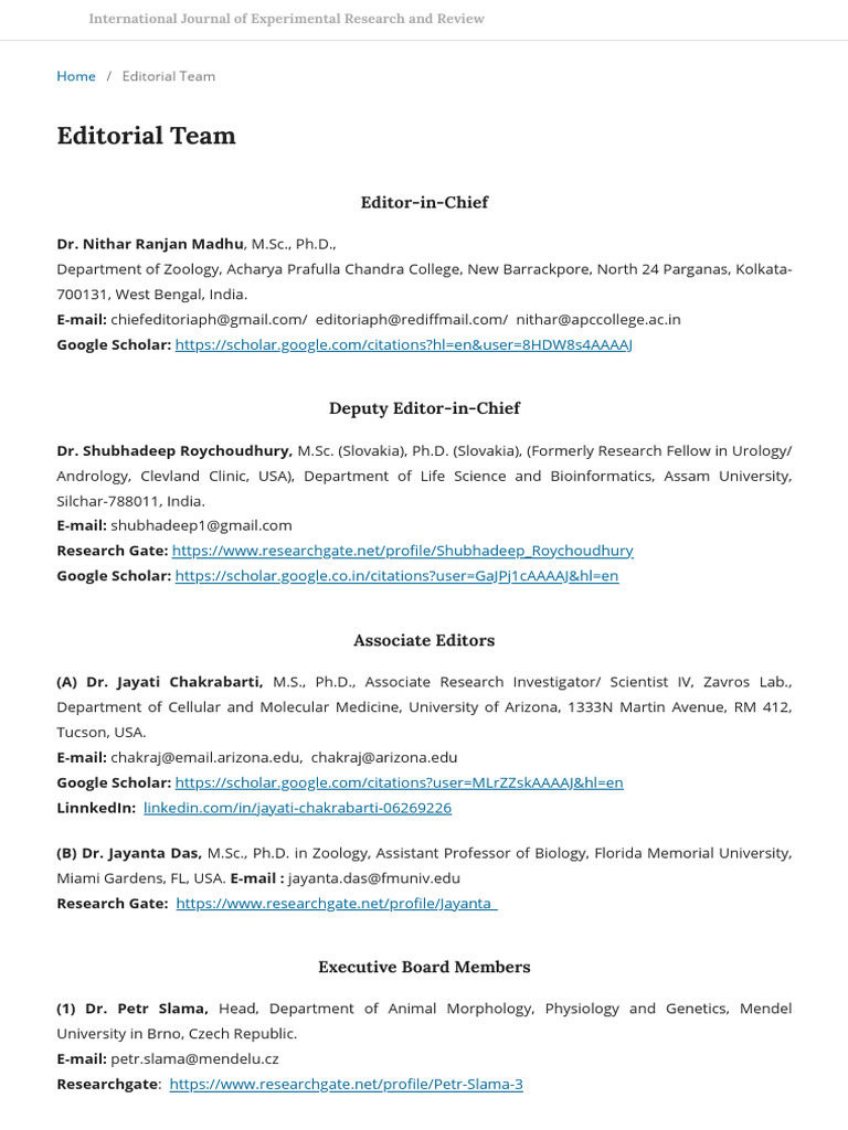 Editorial Team - International Journal of Experimental Research and ...