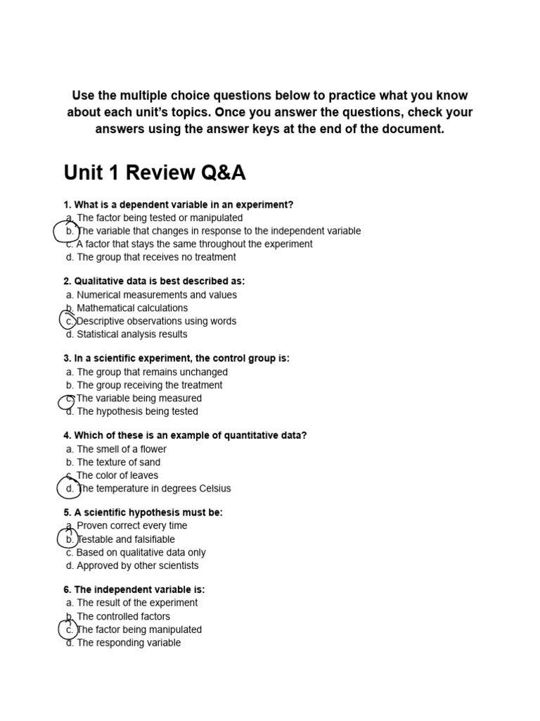 Science Unit Review Questions Guide | PDF | Cellular Respiration | Cell ...