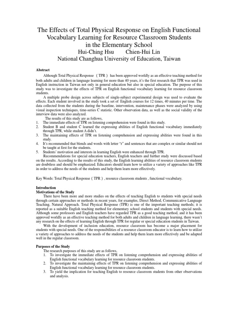 TPR | PDF | Reading Comprehension | Special Education