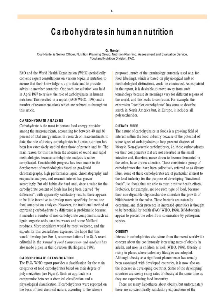 Carbohydrates in Human Nutrition | PDF