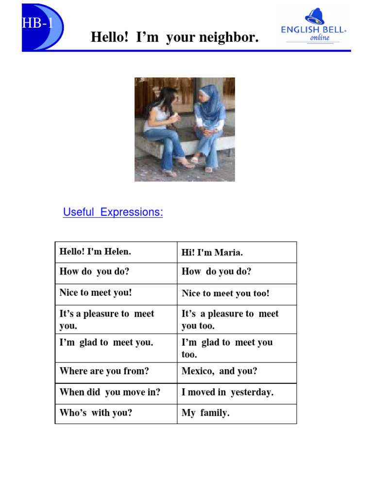 Neighbor Introduction Dialogue Exercise | PDF