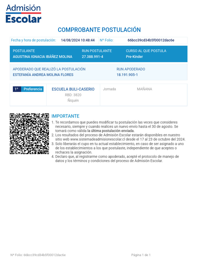 Comprobante Postulacion 27388991-4 | PDF