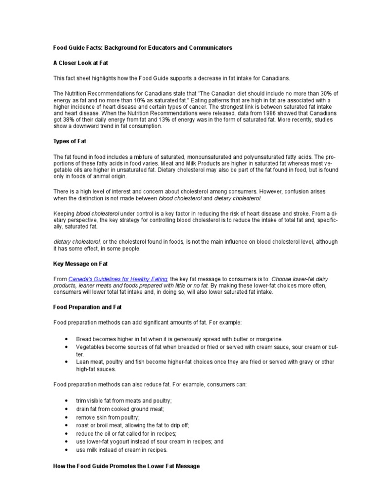 Food Guide Facts: Background For Educators and Communicators A Closer ...