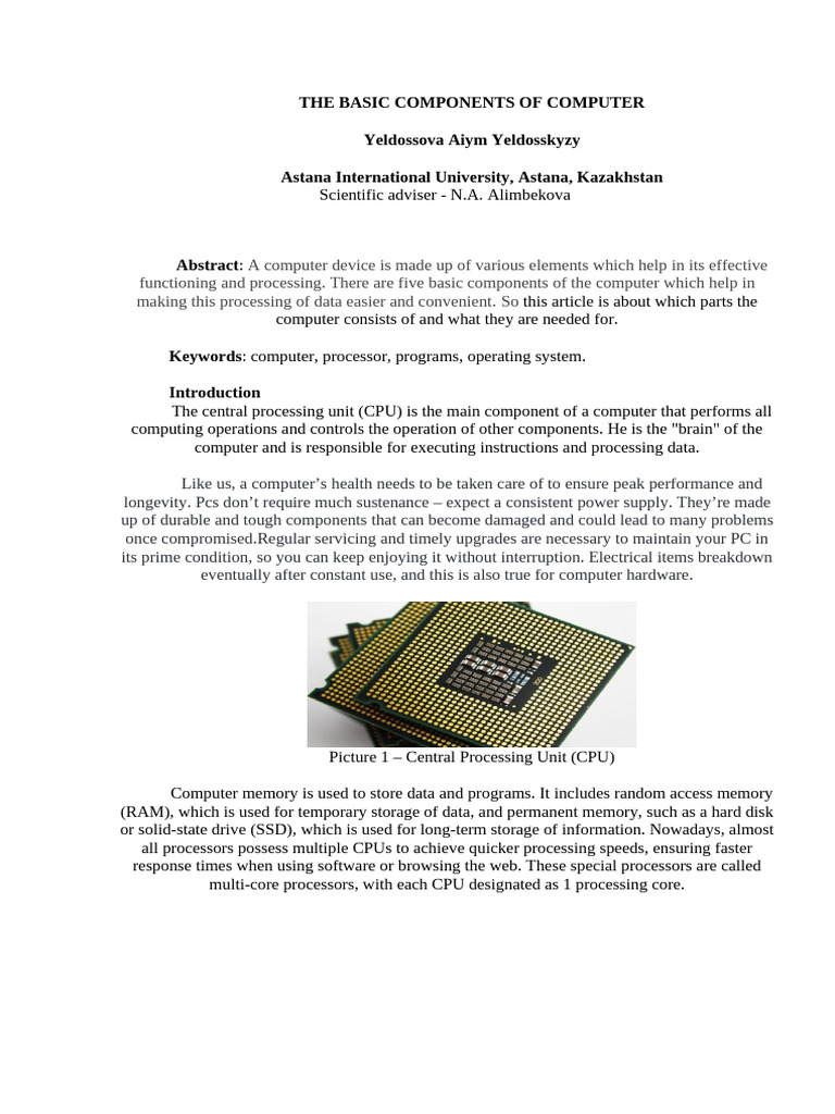 The Components of Computer by Aiym | PDF | Graphics Processing Unit | Central Processing Unit