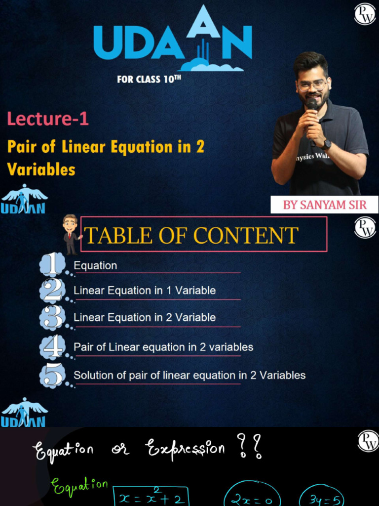 Pair of Linear Equations in 2 Variables 01 - Class Notes | PDF
