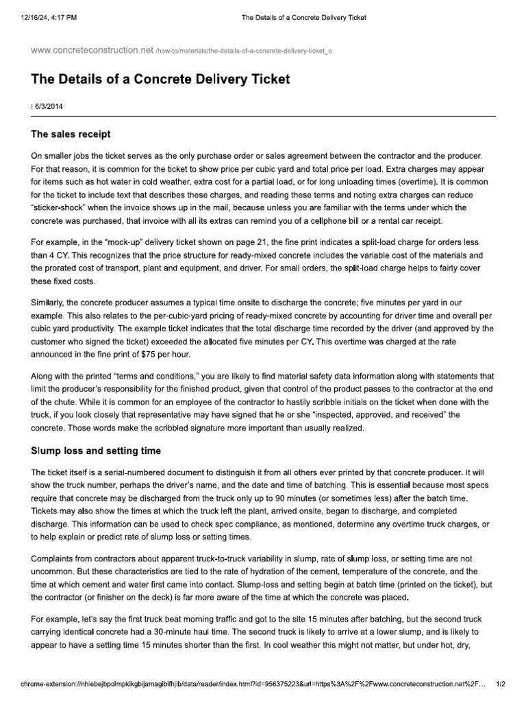 The Details of A Concrete Delivery Ticket - 2 | PDF