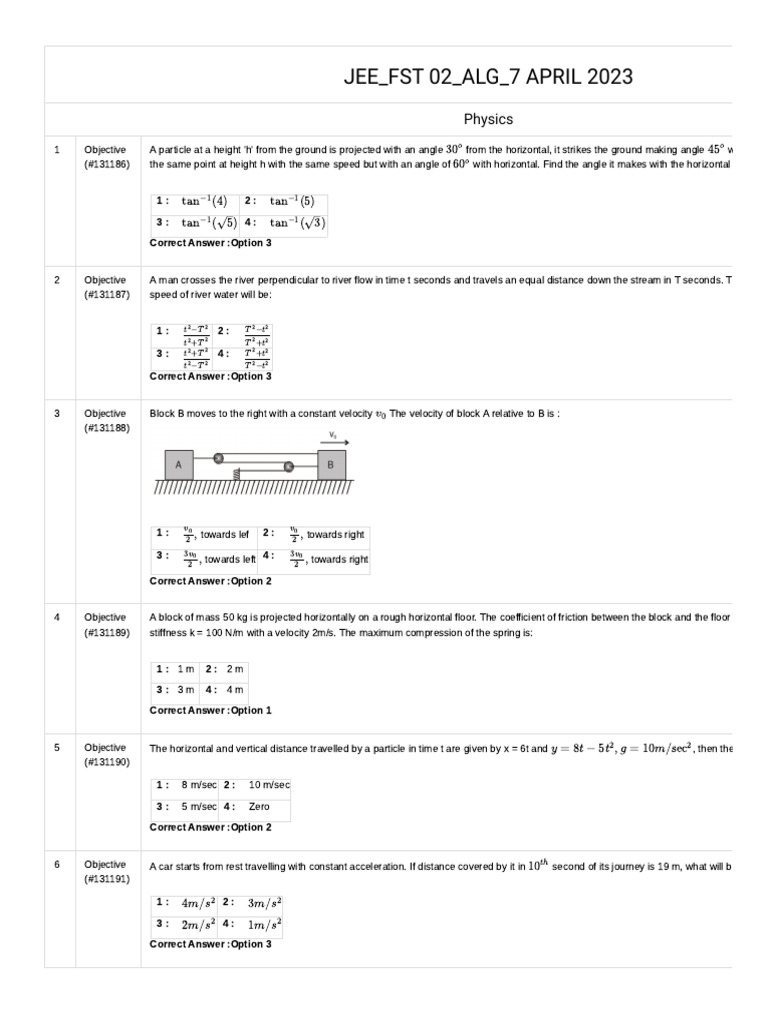Jee - FST - 002 - Alg - 7 Apr 24 - Solution | PDF | Force | Gases