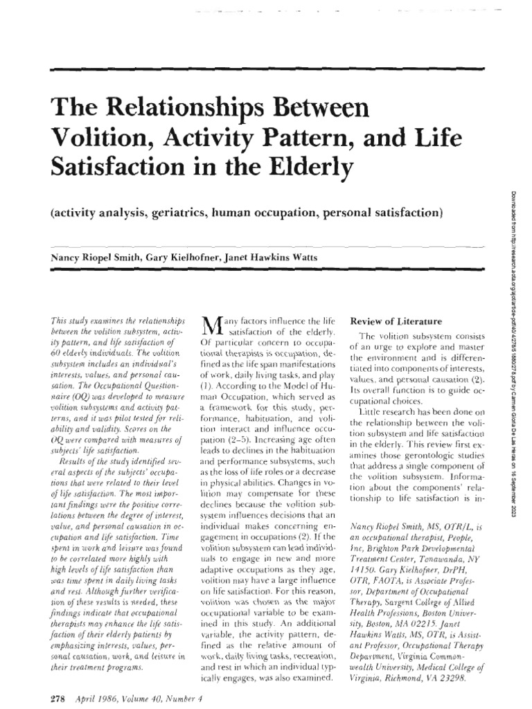 9 - Las Relaciones Entre Volición, Patrón de Actividad y Satisfacción ...