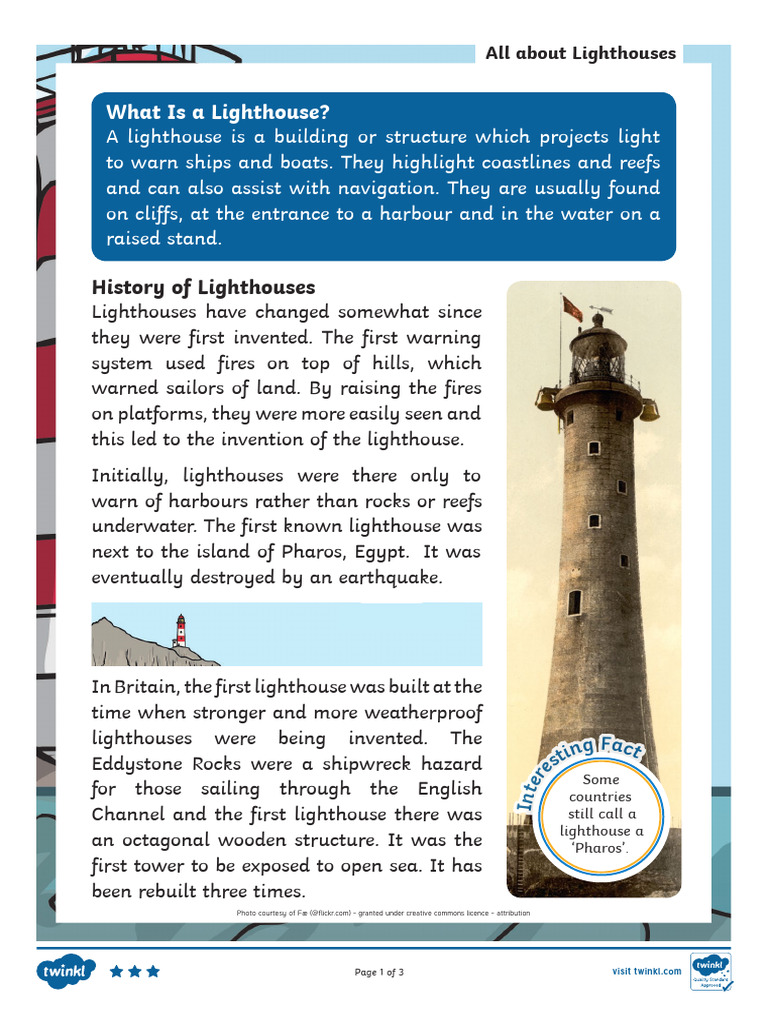 Year 3 Reading Lighthouses Comprehension | PDF | Lighthouse | Lantern