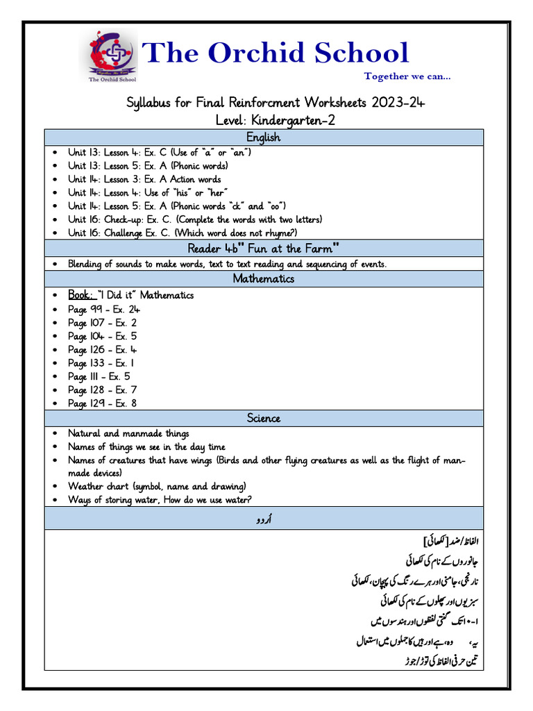 2nd Term Final Reinforcement Worksheets For KG 2 | PDF | Reading (Process)