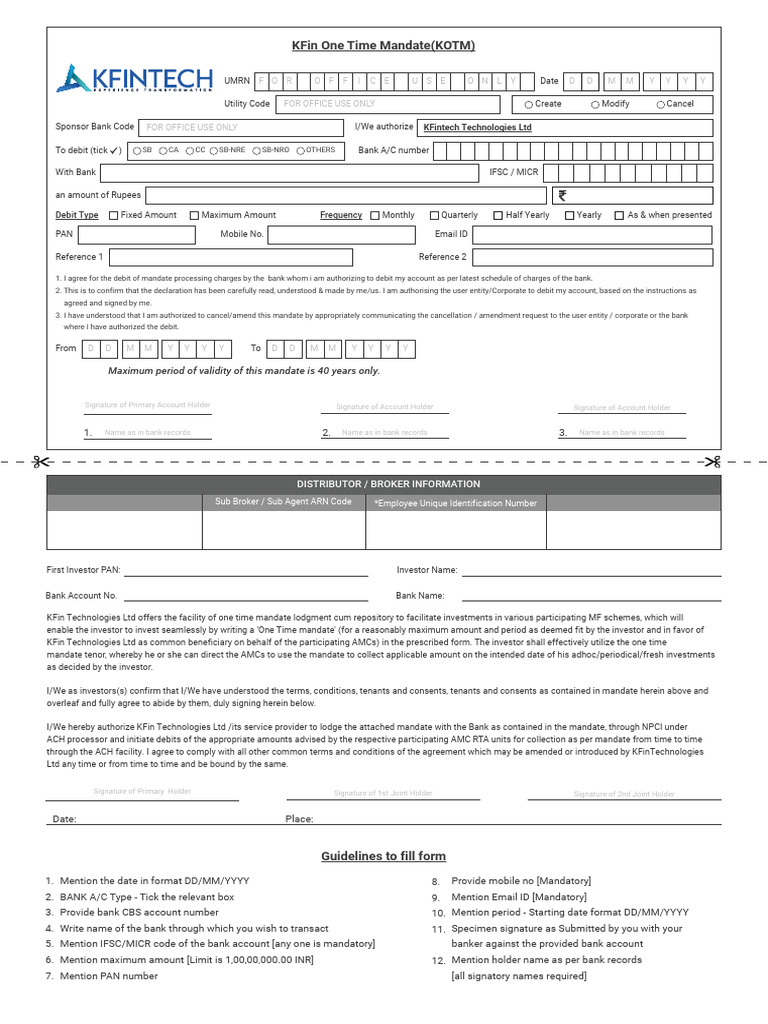 KFINTECH Common Mandate Form | PDF | Financial Services