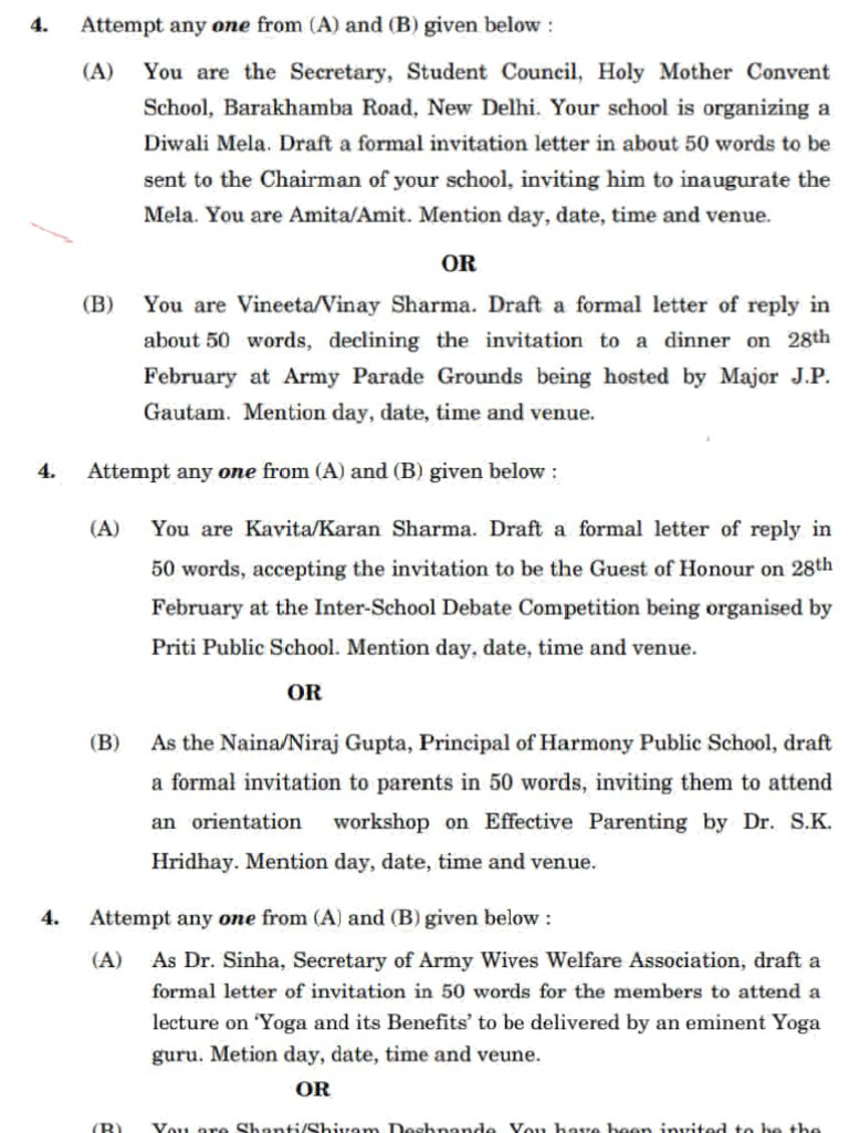 Invitation & Reply Pyq 2022-23 | PDF