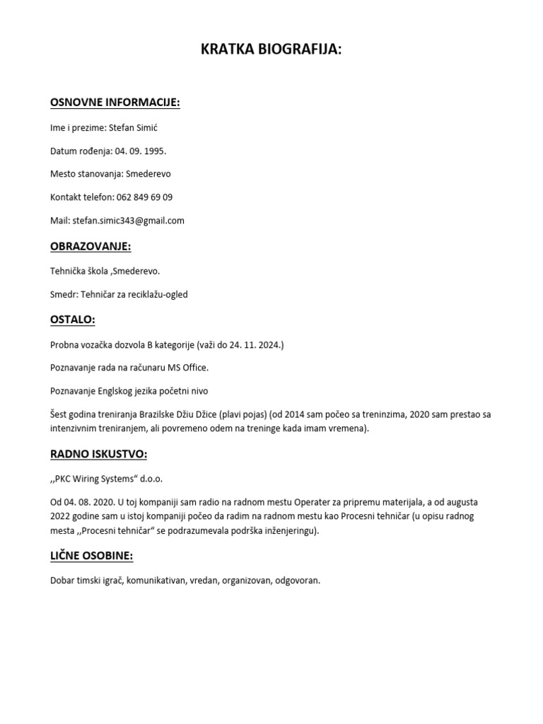 Kratka Biografija | PDF
