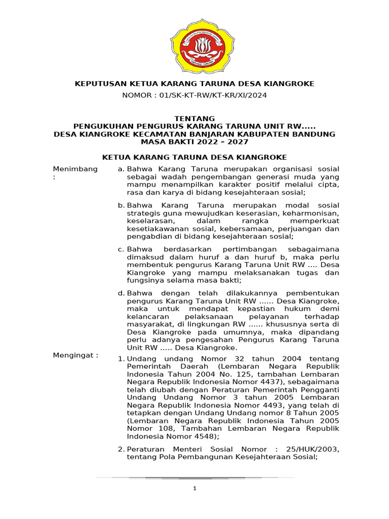 SK PENGUKUHAN KARTA UNIT | PDF