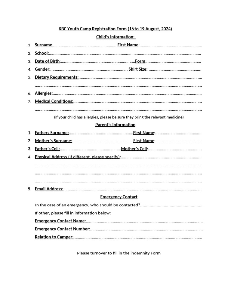 KBC Youth Camp Registration 2024 | PDF | Outdoor Recreation | Adventure ...