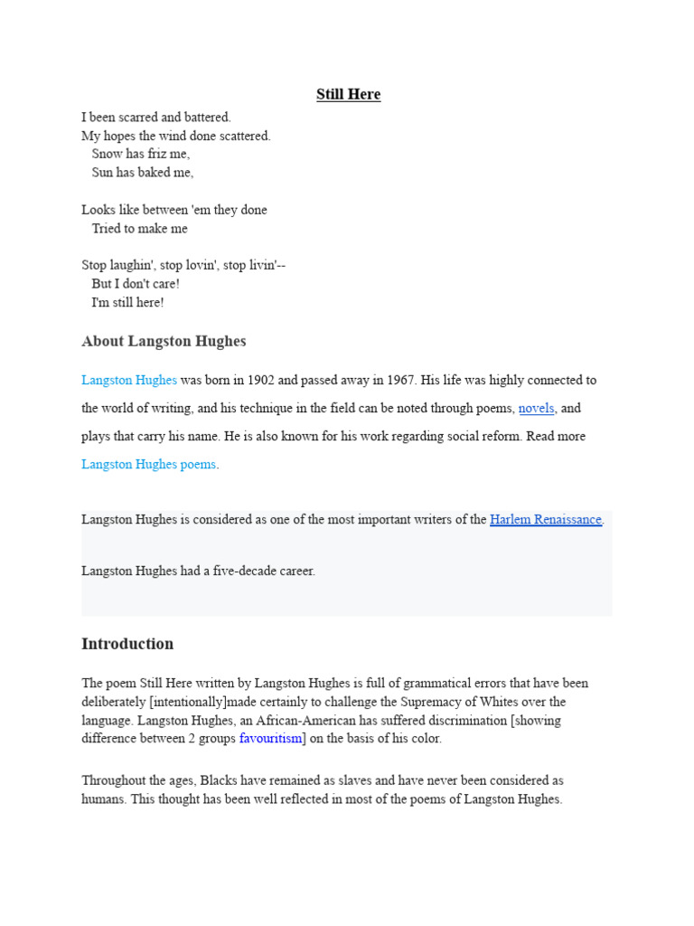 Analysis of "Still Here" by Hughes | PDF