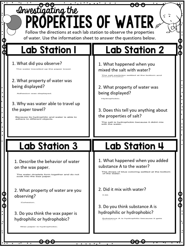 Properties+of+Water+Student+Answer+Document | PDF | Hydrophobe | Chemistry